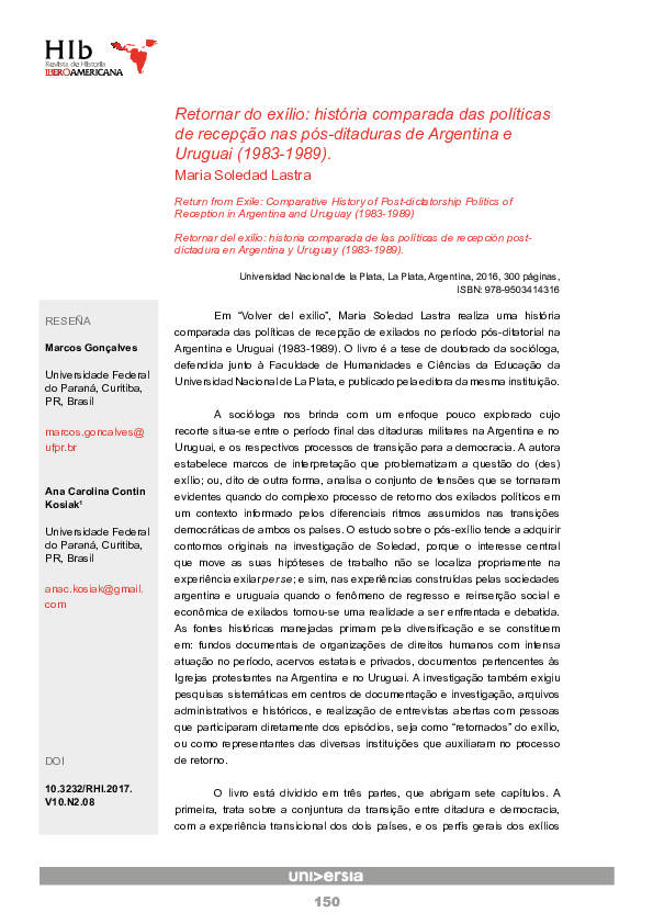 (PDF) Retornar do exílio: história comparada das políticas de recepção ...
