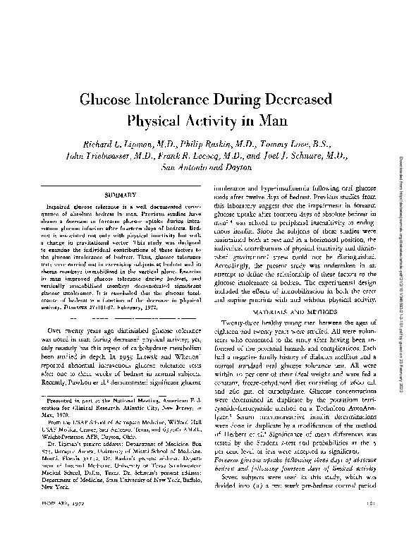 (PDF) Glucose Intolerance During Decreased Physical Activity in Man