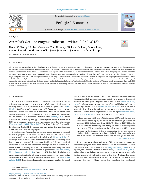 (PDF) Australia's Genuine Progress Indicator Revisited (1962–2013)