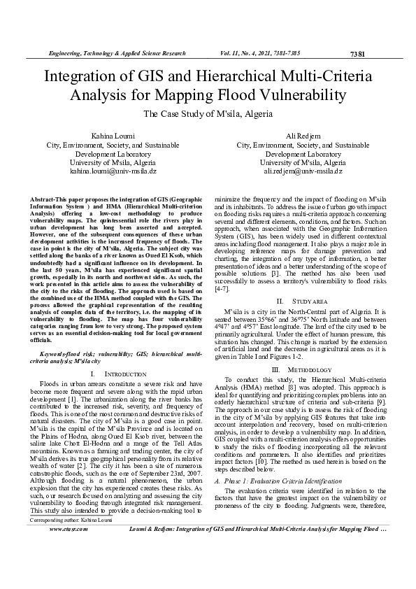 (PDF) Integration of GIS and Hierarchical Multi-Criteria Analysis for Mapping Flood ...