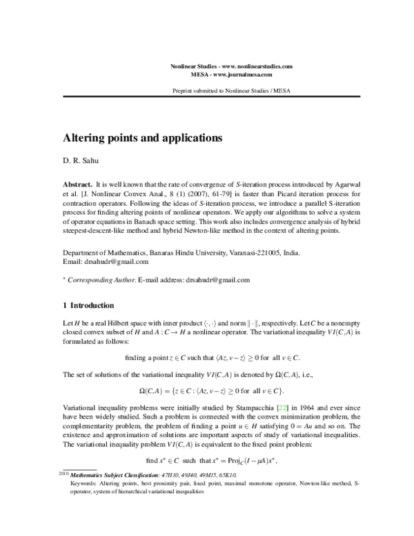 (PDF) Altering points and applications