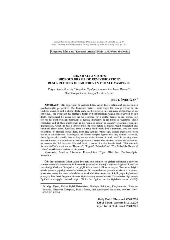(PDF) Edgar Allan Poe’s “Hideous Drama of Revivification”: Resurrecting ...