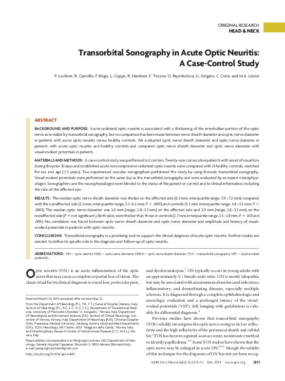 (PDF) Transorbital Sonography in Acute Optic Neuritis: A Case-Control Study