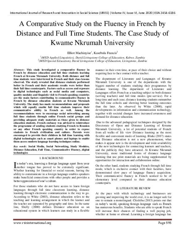 (PDF) A Comparative Study on the Fluency in French by Distance and Full ...
