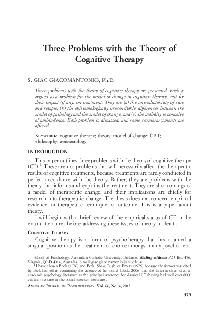 (PDF) Three Problems with the Theory of Cognitive Therapy