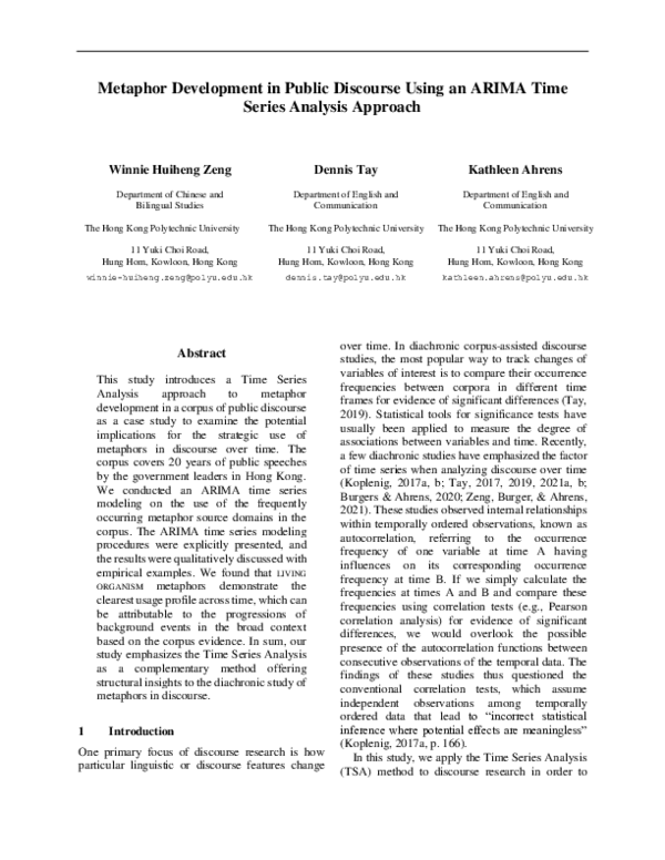Pdf Metaphor Development In Public Discourse Using An Arima Time Series Analysis Approach