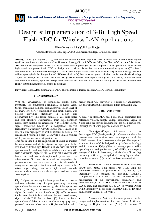 (PDF) Design & Implementation of 3-Bit High Speed Flash ADC for Wireless LAN Applications