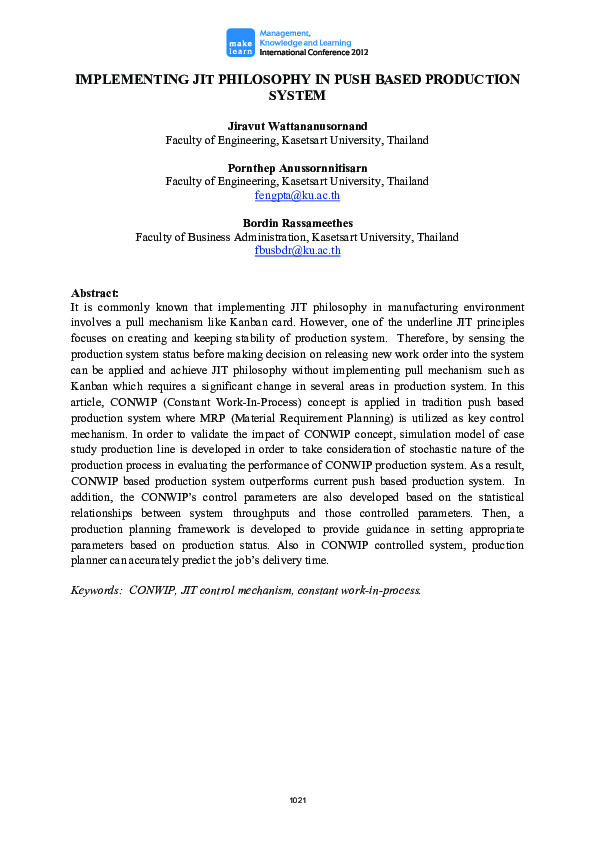(PDF) Implementing JIT Philosophy in Push Based Production System