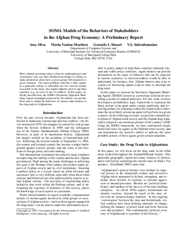 (PDF) SOMA models of the behaviors of stakeholders in the afghan drug ...