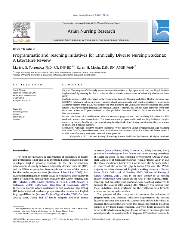 (PDF) Programmatic and Teaching Initiatives for Ethnically Diverse Nursing Students: A ...