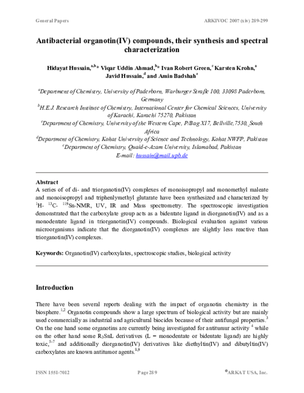 (PDF) Antibacterial Organotin(IV) Complexes Synthesis