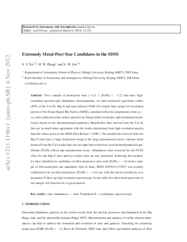 (PDF) Extremely metal-poor star candidates in the SDSS