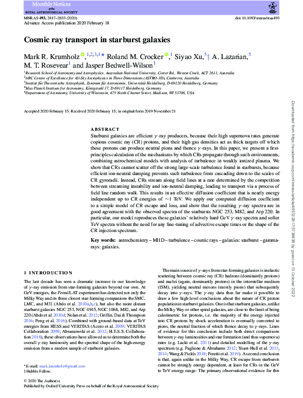 (PDF) Cosmic Ray Transport Mechanisms in Starburst Galaxies