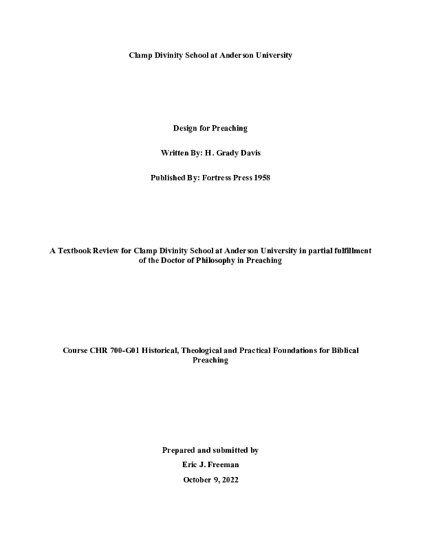 (PDF) Textbook Review of Design for Preaching by H. Grady Davis