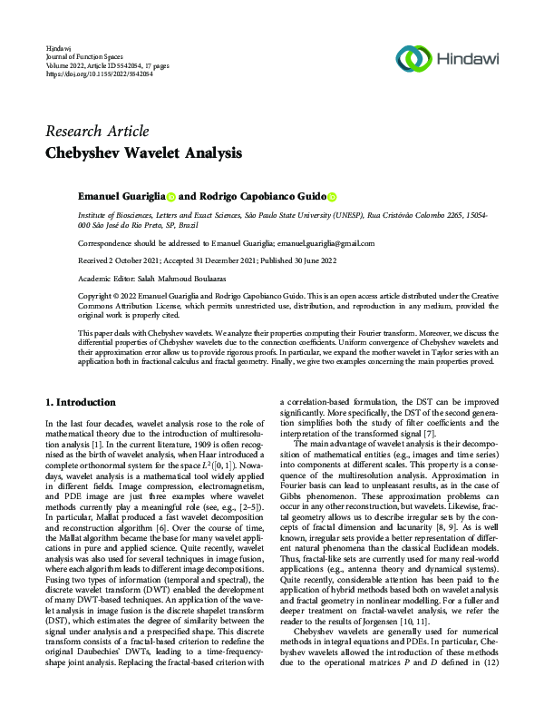 (PDF) Chebyshev Wavelet Analysis