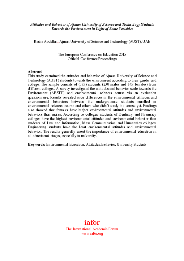 (PDF) Attitudes and Behavior of Ajman University of Science and Technology Students Towards the ...