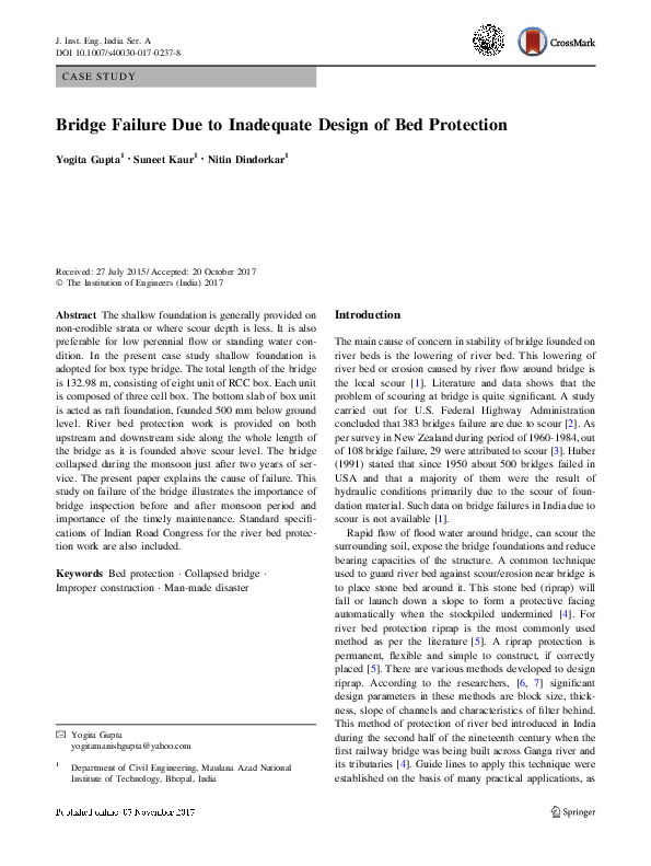 (PDF) Bridge Failure Due to Inadequate Design of Bed Protection