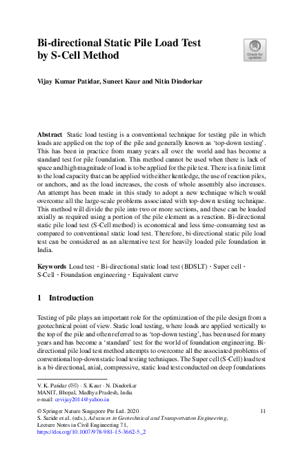 (PDF) Bi-directional Static Pile Load Test by S-Cell Method