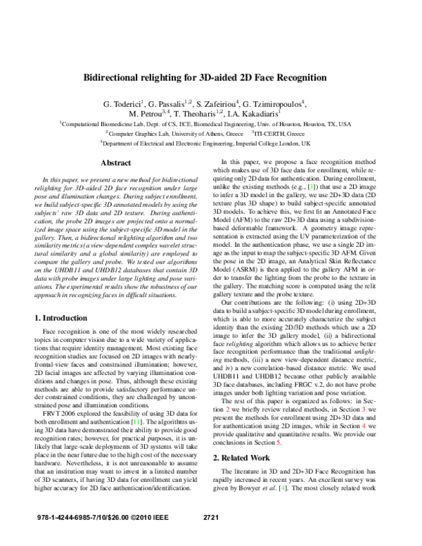 Pdf Bidirectional Relighting For 3d Aided 2d Face Recognition