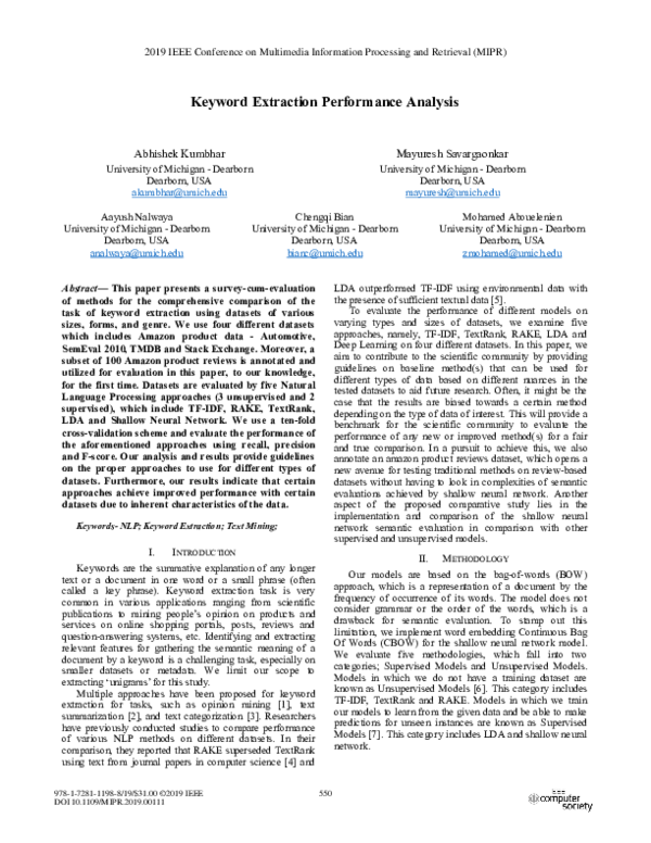 (PDF) Keyword Extraction Performance Analysis