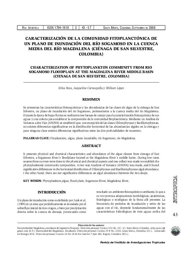 (PDF) Caracterización de la comunidad fitoplanctónica de un plano de ...