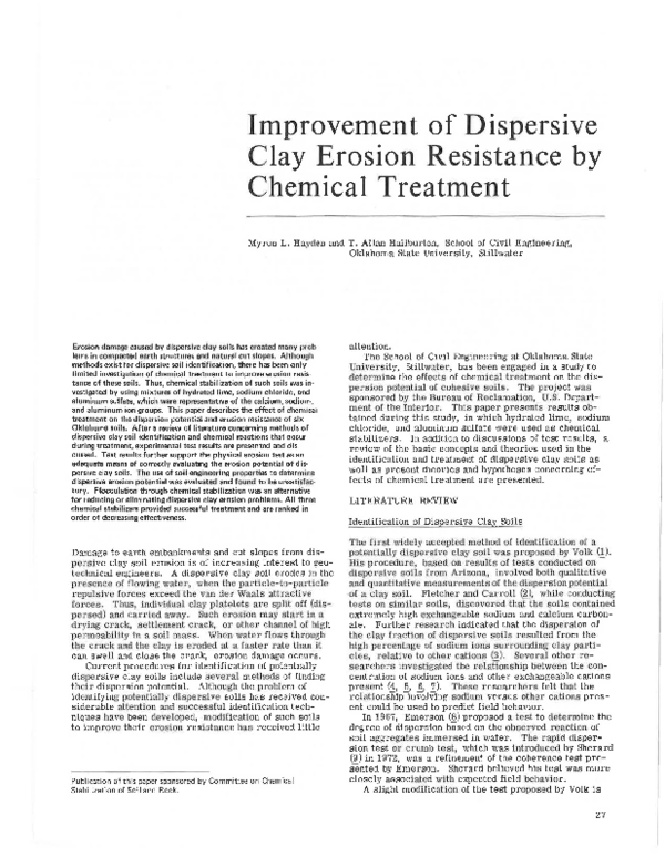 (PDF) Improvement of Dispersive Clay Erosion Resistance by Chemical ...