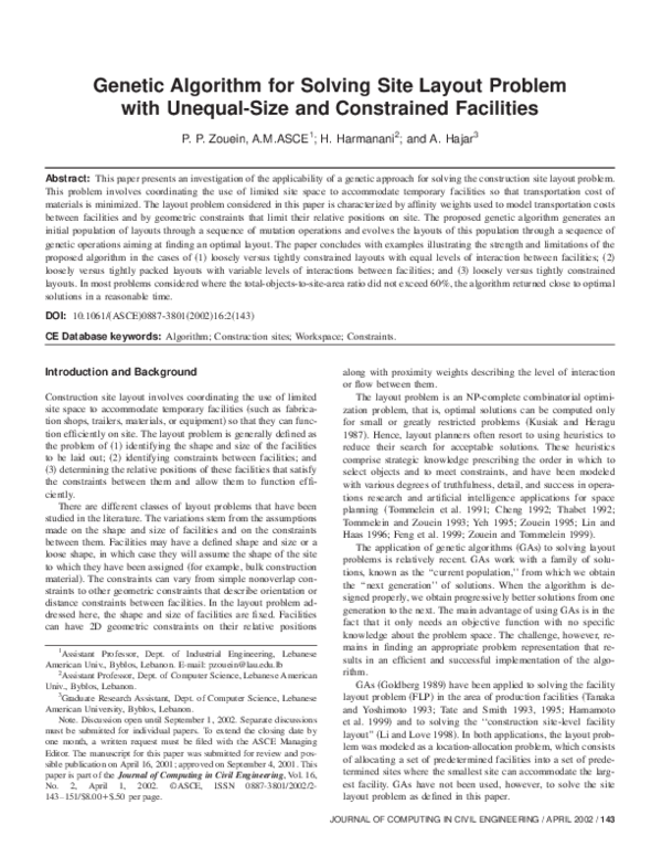 (PDF) Genetic Algorithm for Solving Site Layout Problem with Unequal-Size and Constrained Facilities