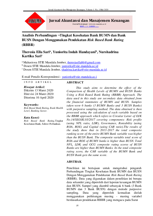 (PDF) Analisis Perbandingan ¬Tingkat Kesehatan Bank BUMN dan Bank BUSN Dengan Menggunakan ...