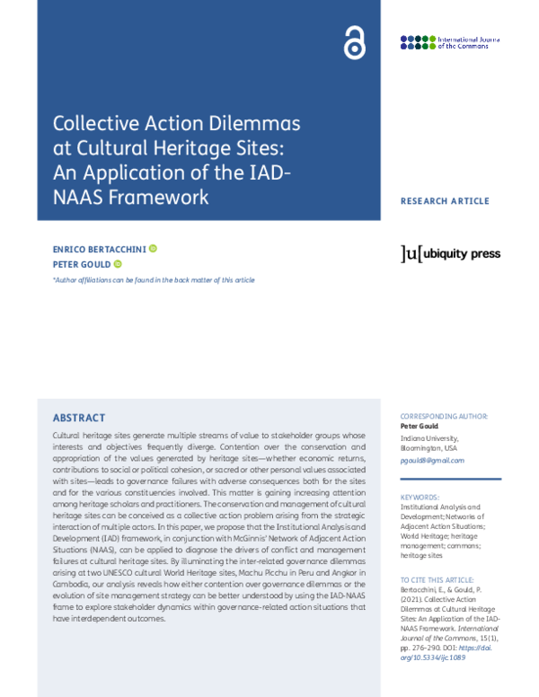 (PDF) Collective Action Dilemmas at Cultural Heritage Sites: An ...