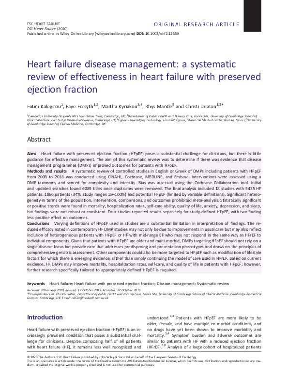 (PDF) Heart failure disease management: a systematic review of effectiveness in heart failure ...