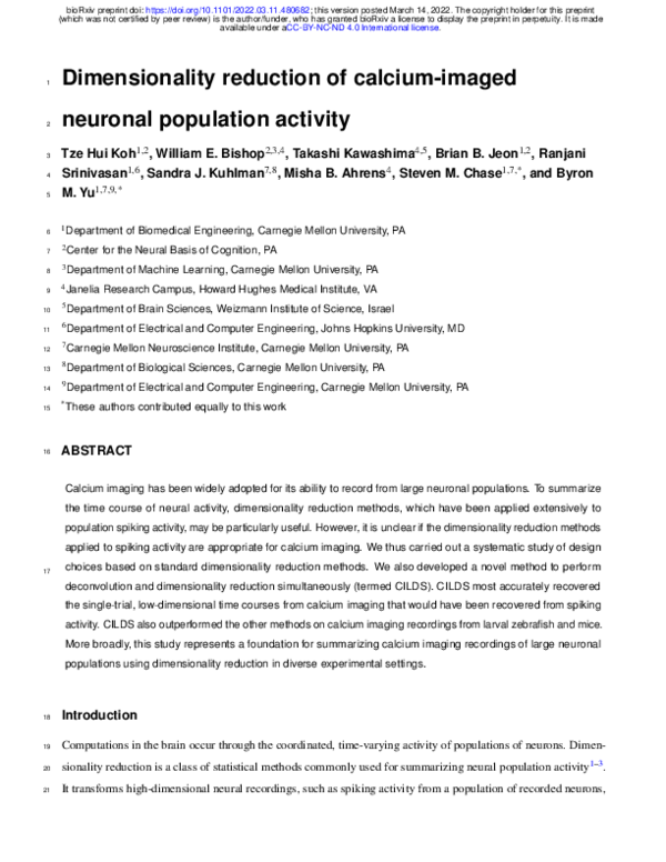 (PDF) Dimensionality reduction of calcium-imaged neuronal population ...