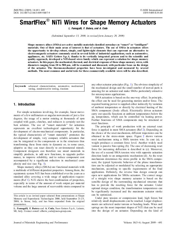 (PDF) Smartflex NiTi Wires for Shape Memory Actuators