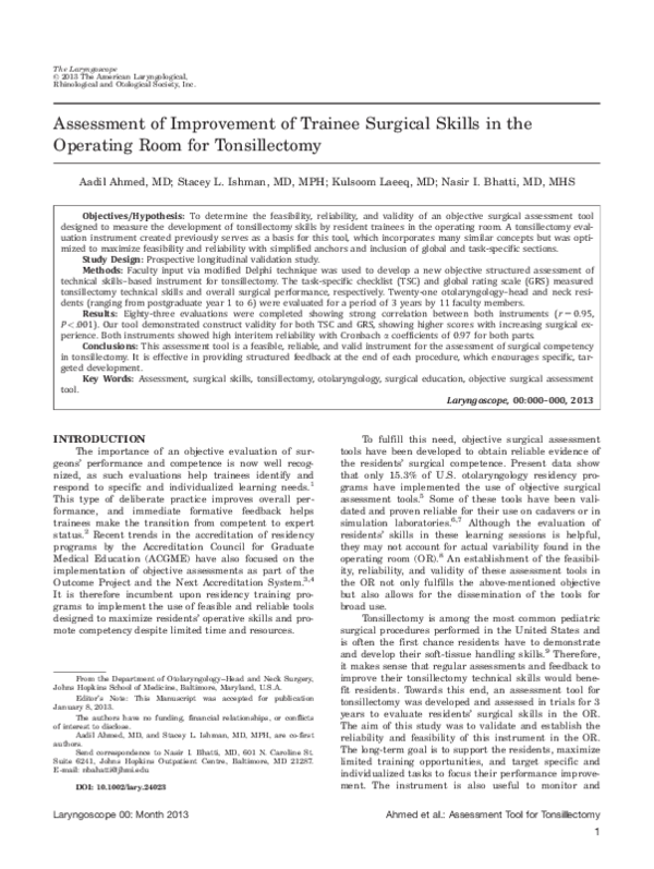 (PDF) Assessment of improvement of trainee surgical skills in the ...