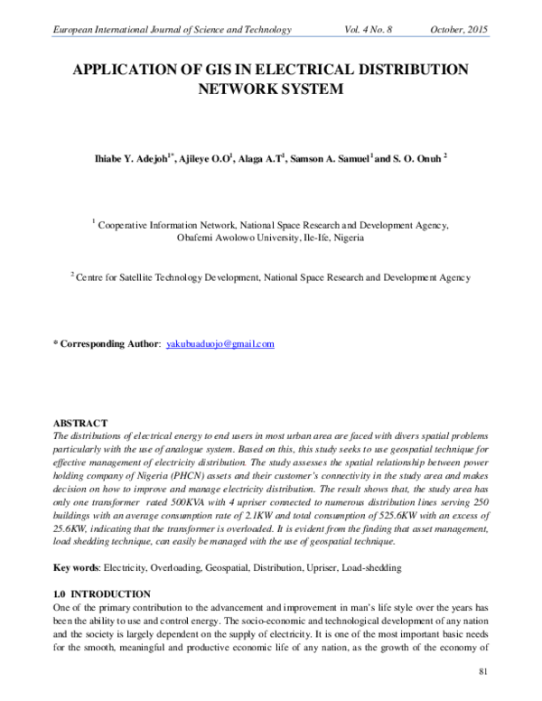 (PDF) Application of Gis in Electrical Distribution Network System
