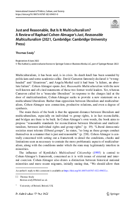 (PDF) Just and Reasonable, But Is It Multiculturalism? A Review of ...