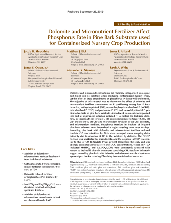 (PDF) Dolomite and Micronutrient Fertilizer Affect Phosphorus Fate in Pine Bark Substrate used ...