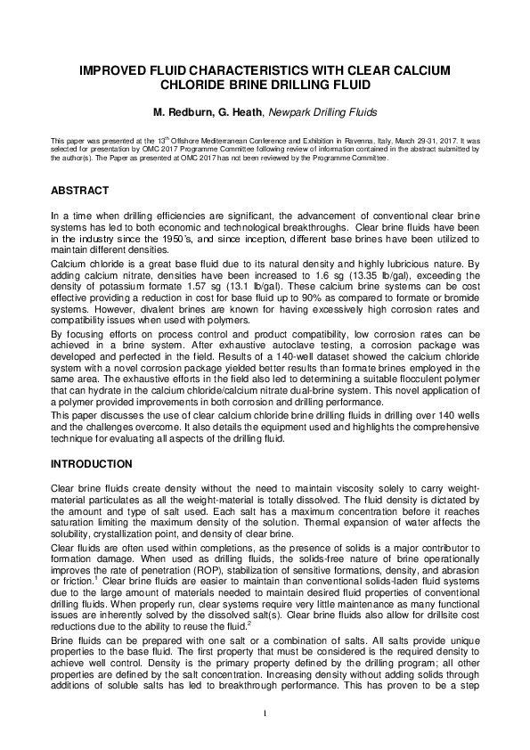 (PDF) Improved Fluid Characteristics With Clear Calcium Chloride Brine ...