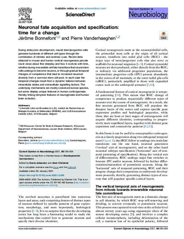 (PDF) Neuronal fate acquisition and specification: time for a change