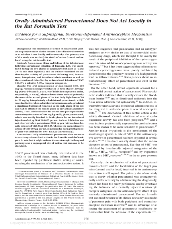 (PDF) Orally Administered Paracetamol Does Not Act Locally in the Rat ...