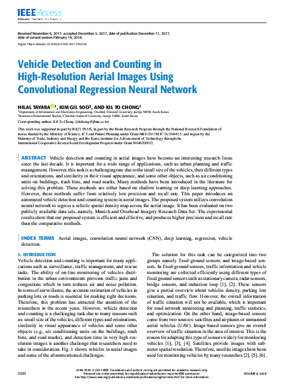 Pdf Vehicle Detection And Counting In High Resolution Aerial Images Using Convolutional