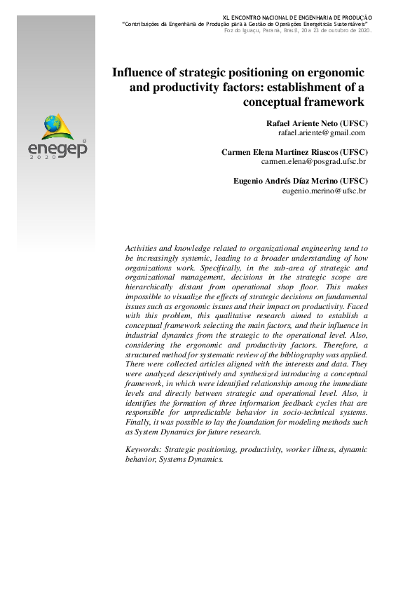 (PDF) Influence of strategic positioning on ergonomic and productivity factors: establishment of ...