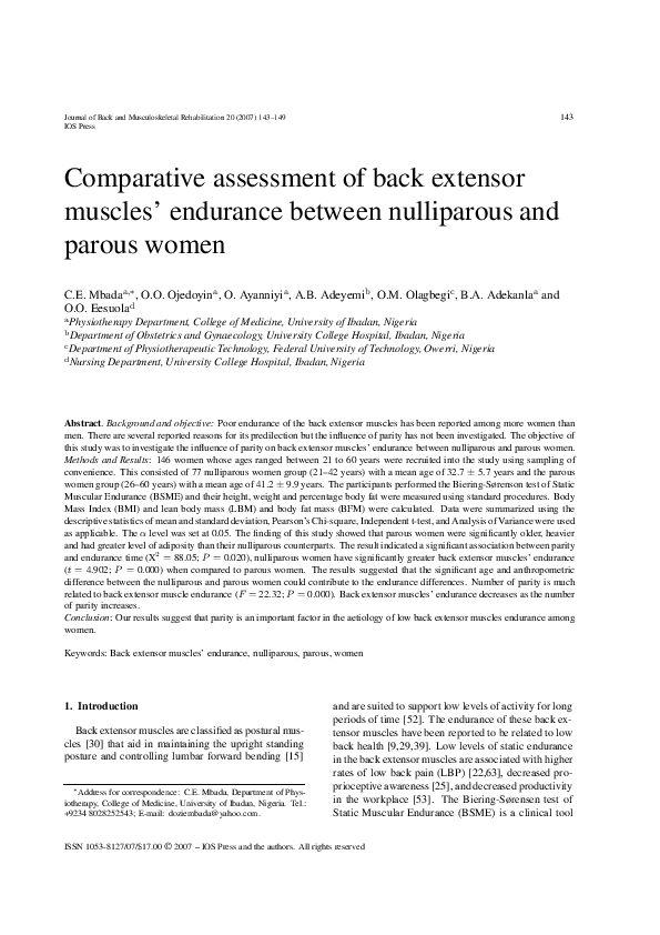 (PDF) Comparative assessment of back extensor muscles’ endurance ...