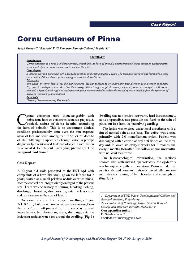 (PDF) Cornu cutaneum of Pinna