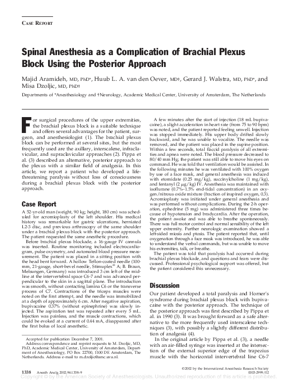(PDF) Spinal Anesthesia as a Complication of Brachial Plexus Block ...