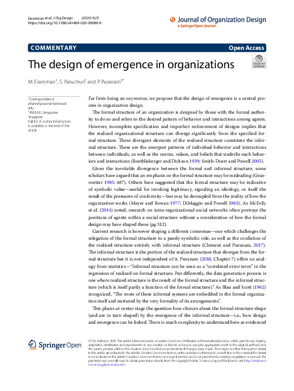 (PDF) The design of emergence in organizations