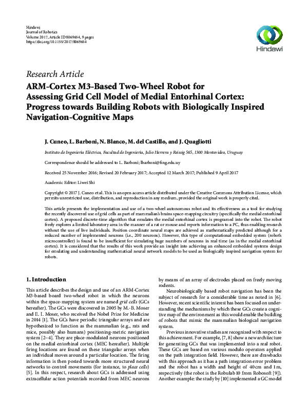 (PDF) ARM-Cortex M3-Based Two-Wheel Robot for Assessing Grid Cell Model of Medial Entorhinal ...