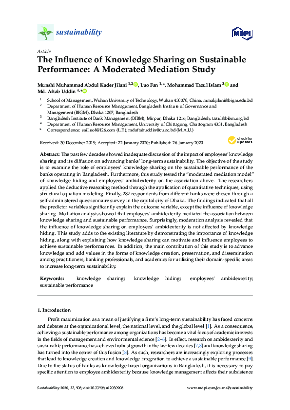 (PDF) The Influence of Knowledge Sharing on Sustainable Performance: A Moderated Mediation Study
