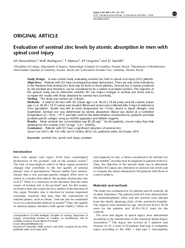 (PDF) Evaluation of seminal zinc levels by atomic absorption in men ...