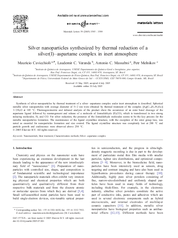 (PDF) Thermal Synthesis of Silver Nanoparticles