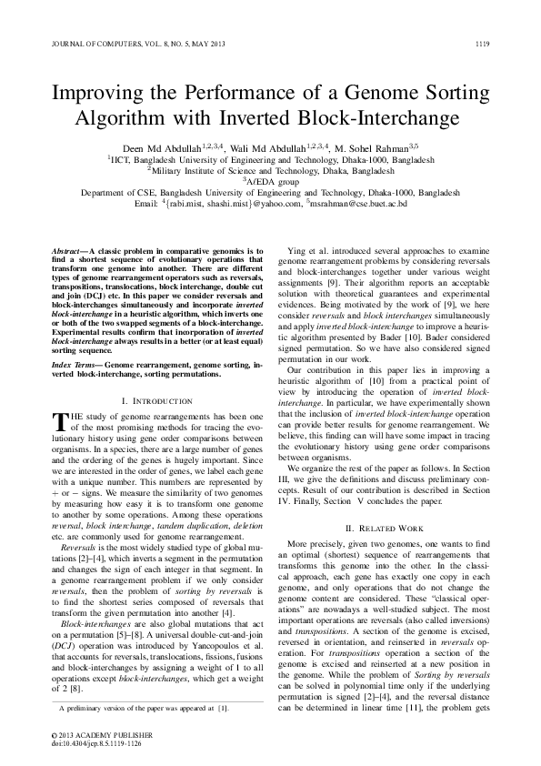 (PDF) Improving the Performance of a Genome Sorting Algorithm with Inverted Block-Interchange